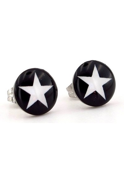 Solfera Siyah Beyaz Yıldız Yuvarlak Çelik Unisex Erkek Küpe Solfera Siyah Beyaz Yıldız Yuvarlak Çelik Unisex Erkek Küpe