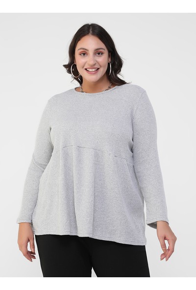 Alia Büyük Beden Bisiklet Yaka Pamuklu Tunik - Gri - Alia