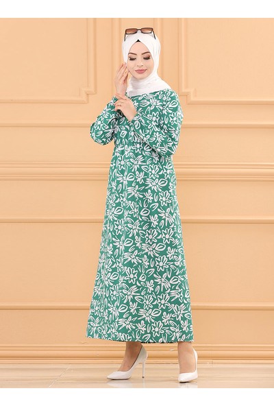 Tofisa Desenli Elbise - Yeşil - Tofisa