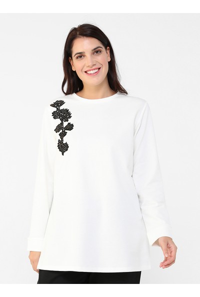 Alia Büyük Beden Taş Detaylı Tunik - Ekru - Alia