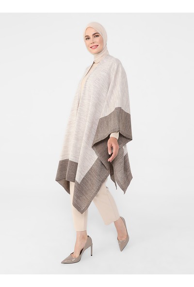 Refka Renk Bloklu Simli Triko Panço - Bej Gold - Refka Woman