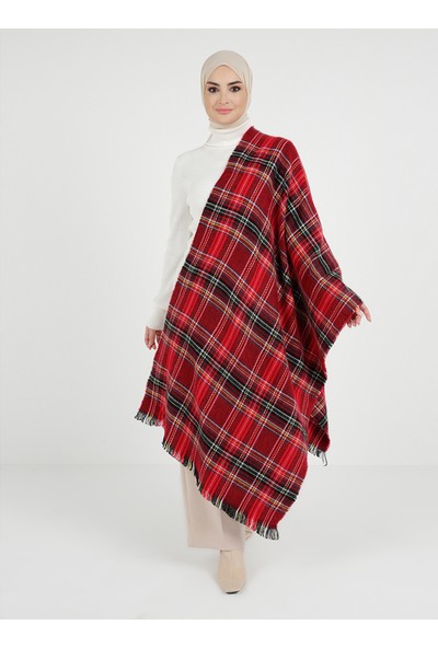 Tavin Ekose Desenli Yumuşak Tuşeli Şal - Kırmızı - Tavin