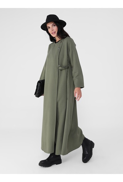 Alia Büyük Beden Doğal Kumaş Karışımlı Kemer Detaylı Yakası Çıtçıtlı Pardesü- Ferace - Haki - Alia Alia Büyük Beden Doğal Kumaş Karışımlı Kemer Detaylı Yakası Çıtçıtlı Pardesü- Ferace - Haki - Alia