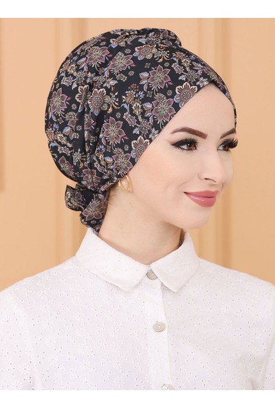 Tofisa Desenli Hazır Türban - Siyah - Tofisa