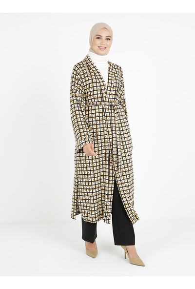 Tavin Dökümlü Kuşaklı Kimono - Sarı - Tavin Tavin Dökümlü Kuşaklı Kimono - Sarı - Tavin