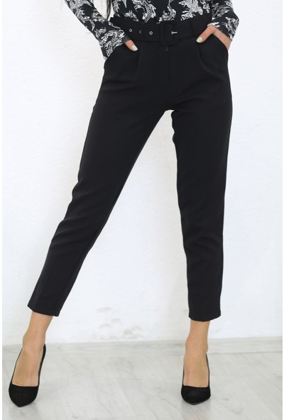 Velizade Kadın Kemerli Kumaş Pantolon Siyah - 7894.1397.