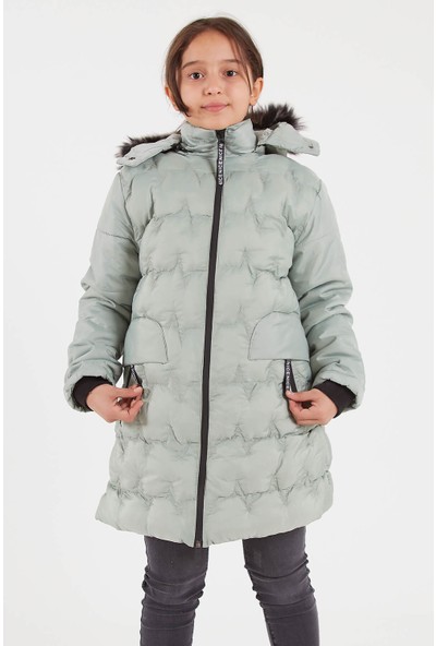 Cansın Mini Kız Çocuk Siyah Kürklü Nice Yazı Fermuarlı Mont 2-15 Yaş 13346