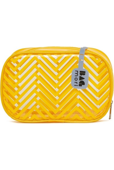 Bagmori Sarı Simli Baskılı Şeffaf Makyaj Çantası