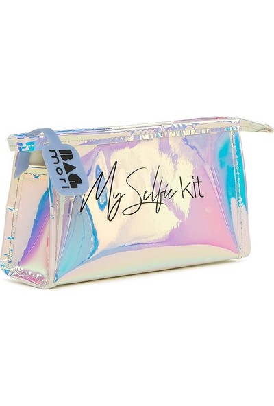 Bagmori Pembe Hologram Fermuarlı Makyaj Çantası