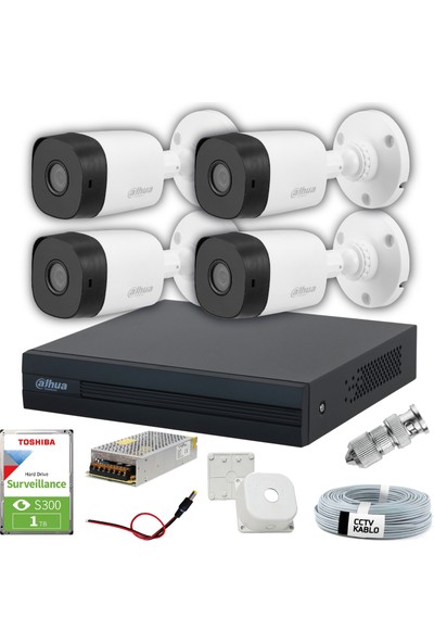 Dahua 4 Kameralı 20 Metre Gece Görüşlü Güvenlik Kamera Seti