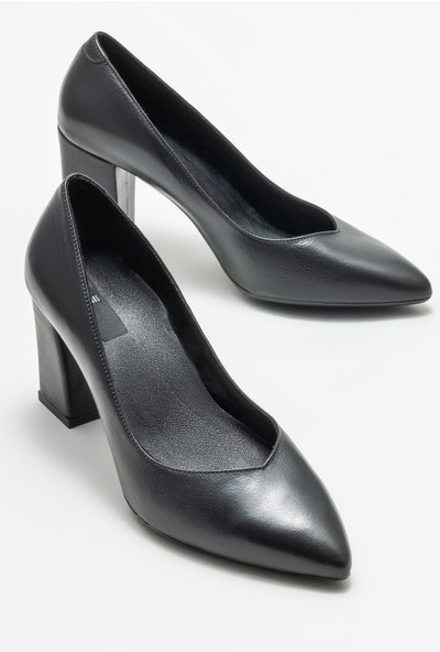 Elle Shoes Siyah Deri Kadın Stiletto