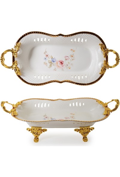 Ipek Porselen DY9102-14-3 Metal Ayaklı Meyvelık 14 Ipek Porselen DY9102-14-3 Metal Ayaklı Meyvelık 14