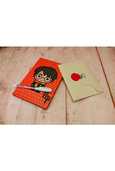 Hediye Deposu Harry Potter Siyah Yapraklı Defter ve Mektup Beyaz Kalem Hediyeli