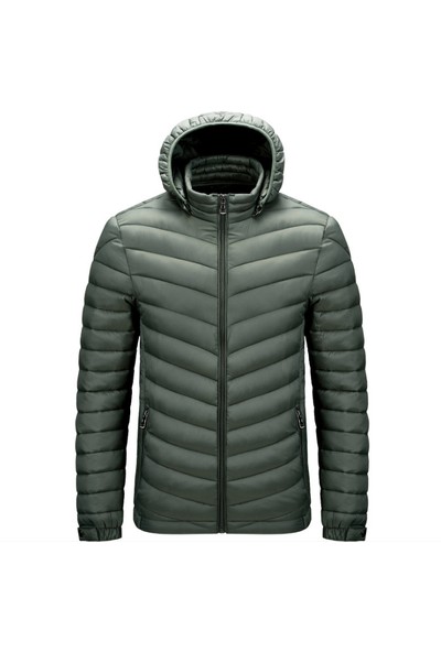 Jiukang Erkek Çıkarılabilir Kapüşönlü Pamuklu Mont -Yeşil (Yurt Dışından)