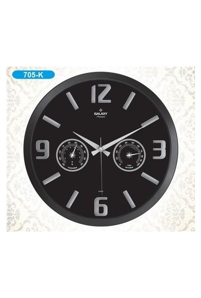 Galaxy 705-BK Termometre ve Baramotre Özellikli Kabartma Rakamlı Ev ve Ofis Duvar Saati 38 cm