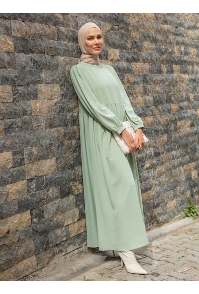 Refka Yakası Inci Detaylı Elbise - Mint Yeşili - Refka Woman Refka Yakası Inci Detaylı Elbise - Mint Yeşili - Refka Woman