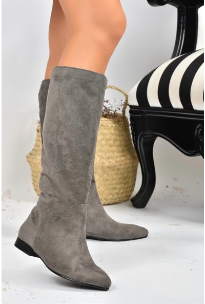 Fox Shoes Gri Süet Düz Taban Kadın Çizme L272094502 Fox Shoes Gri Süet Düz Taban Kadın Çizme L272094502