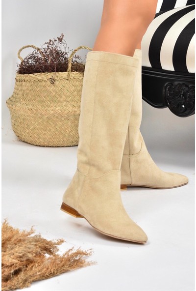 Fox Shoes Bej Süet Düz Taban Kadın Çizme L272094502