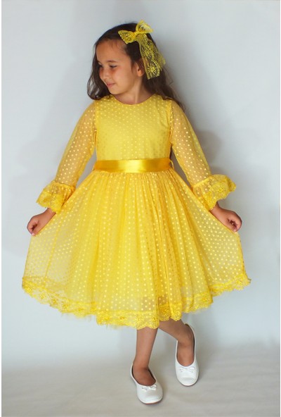 Miço Kids Life Masal Dünyası Sarrı Dantelli Kız Çocuk Elbise Miço Kids Life Masal Dünyası Sarrı Dantelli Kız Çocuk Elbise