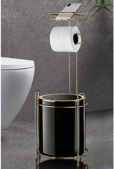 Okyanus Home Gold Yedekli Wc Kağıtlık ve Siyah Çöp Kovası Okyanus Home Gold Yedekli Wc Kağıtlık ve Siyah Çöp Kovası