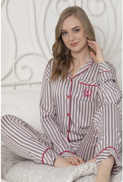 Birşen Tekstil Birşen Bayan Pamuk Saten Uzun Kollu Pijama Takımı