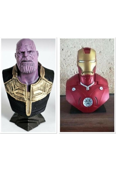 3D Ekspres Thanos & Ironman Renkli Büst Figür