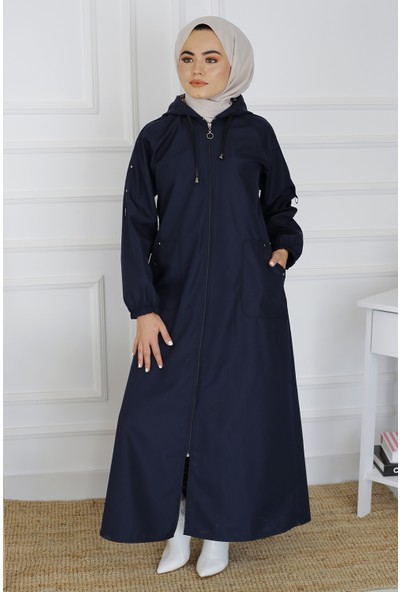 İmaj Butik Tam Boy Kapişonlu Trençkot/lacivert İmaj Butik Tam Boy Kapişonlu Trençkot/lacivert