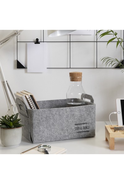 Ocean Home Gri Melanj Keçe Sepet