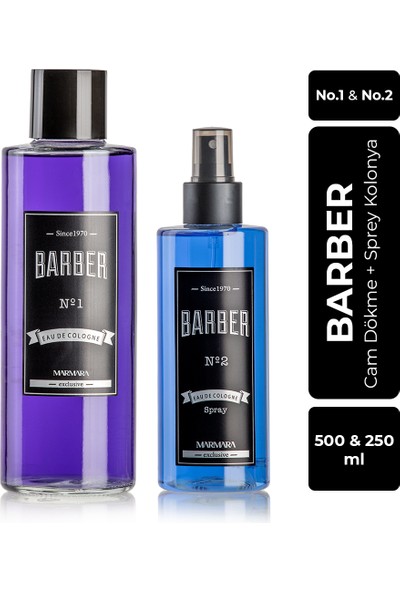 Barber Marmara Barber 500ML Cam Şise No.1 ve 250ML No.2 Sprey Kolonya Seti Barber Marmara Barber 500ML Cam Şise No.1 ve 250ML No.2 Sprey Kolonya Seti