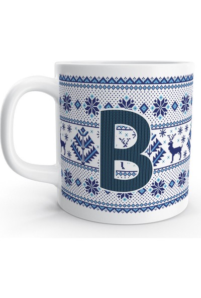 Rock'n Fox B Harfi Kış Nostaljisi Yılbaşı Noel Örgü Tasarım Harfli Kupa Bardak
