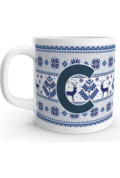 Rock'n Fox C Harfi Kış Nostaljisi Yılbaşı Noel Örgü Tasarım Harfli Kupa Bardak