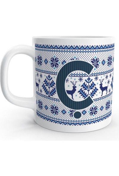 Rock'n Fox Ç Harfi Kış Nostaljisi Yılbaşı Noel Örgü Tasarım Harfli Kupa Bardak