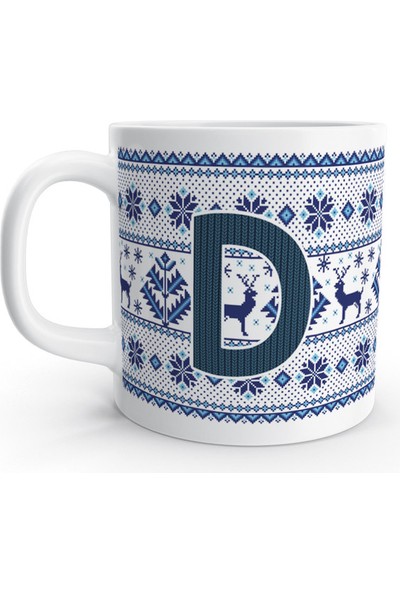 Rock'n Fox D Harfi Kış Nostaljisi Yılbaşı Noel Örgü Tasarım Harfli Kupa Bardak