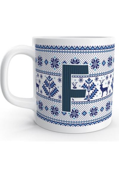 Rock'n Fox F Harfi Kış Nostaljisi Yılbaşı Noel Örgü Tasarım Harfli Kupa Bardak
