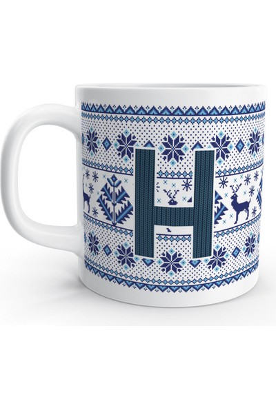Rock'n Fox H Harfi Kış Nostaljisi Yılbaşı Noel Örgü Tasarım Harfli Kupa Bardak