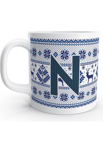 Rock'n Fox N Harfi Kış Nostaljisi Yılbaşı Noel Örgü Tasarım Harfli Kupa Bardak