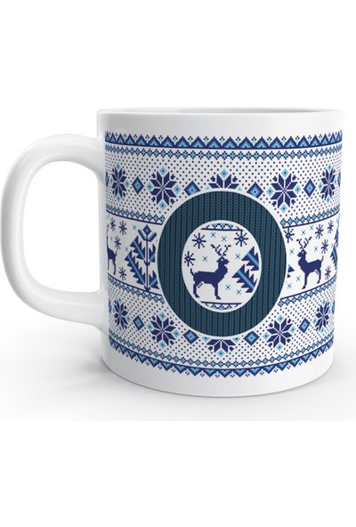 Rock'n Fox O Harfi Kış Nostaljisi Yılbaşı Noel Örgü Tasarım Harfli Kupa Bardak