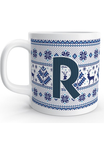 Rock'n Fox R Harfi Kış Nostaljisi Yılbaşı Noel Örgü Tasarım Harfli Kupa Bardak