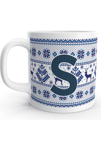Rock'n Fox S Harfi Kış Nostaljisi Yılbaşı Noel Örgü Tasarım Harfli Kupa Bardak