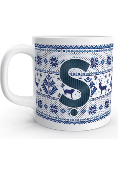 Rock'n Fox Ş Harfi Kış Nostaljisi Yılbaşı Noel Örgü Tasarım Harfli Kupa Bardak