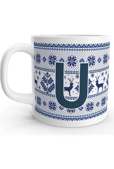 Rock'n Fox U Harfi Kış Nostaljisi Yılbaşı Noel Örgü Tasarım Harfli Kupa Bardak