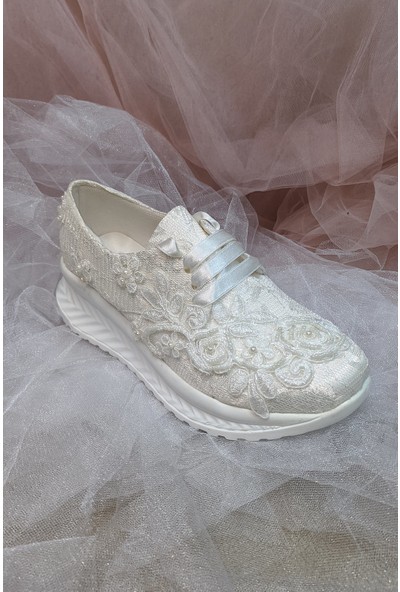 Berush Bride 801 Serisi Dolgu Topuk Fransız Dantel Gelinlik Ayakkabısı