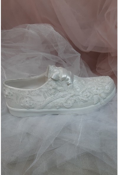 Berush Bride 901 Serisi Dolgu Topuk Fransız Dantel Gelinlik Ayakkabısı
