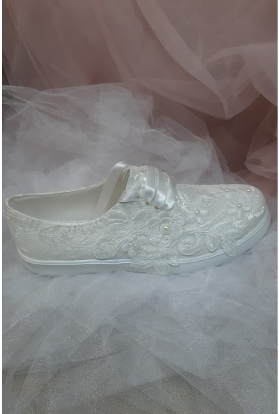 Berush Bride 906 Serisi Dolgu Topuk Boncuk Güpürlü Gelinlik Ayakkabısı