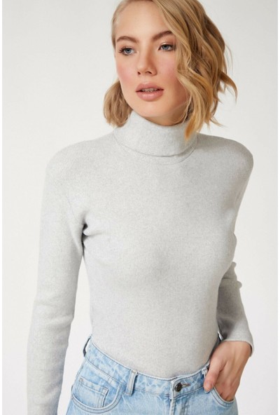 Belifanti Collection Kadın Balıkçı Yaka Boğazlı Slim Fit Kazak Gri