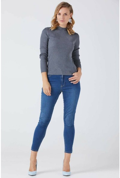 Belifanti Collection Kadın Balıkçı Yaka Boğazlı Slim Fit Kazak Füme