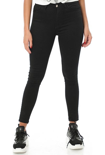 Zincir Moda Kadın Yüksek Bel Dar Paça Skinny Fit Jeans Bayan Slim Fit Denim Jean Kot Pantolon - Siyah Zincir Moda Kadın Yüksek Bel Dar Paça Skinny Fit Jeans Bayan Slim Fit Denim Jean Kot Pantolon - Siyah