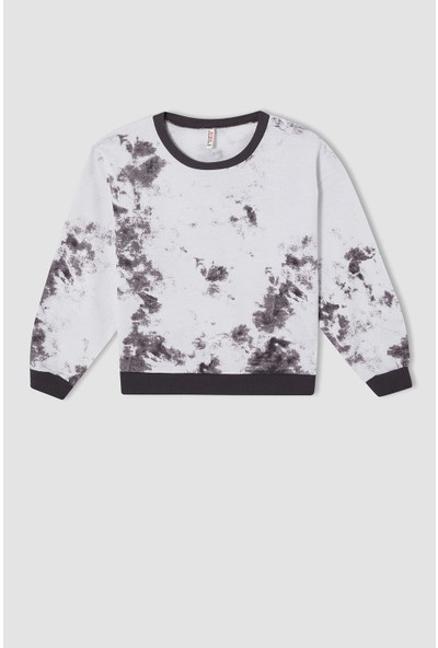 DeFacto Kız Çocuk Regular Fit Bisiklet Yaka Batik Desenli Sweatshirt W1154A621AU DeFacto Kız Çocuk Regular Fit Bisiklet Yaka Batik Desenli Sweatshirt W1154A621AU
