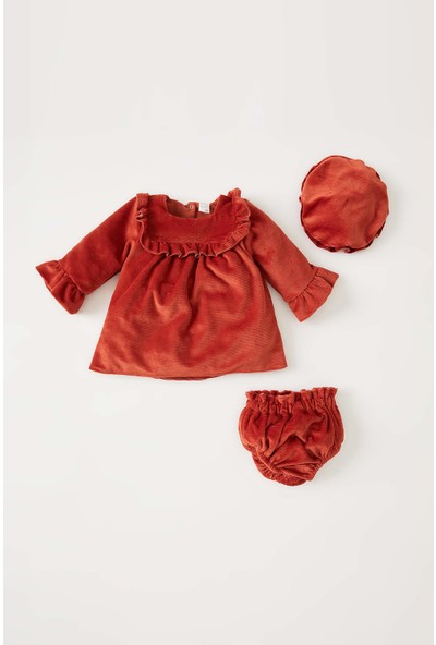 DeFacto Kız Bebek Bisiklet Yaka Uzun Kollu Isı Yalıtımlı Warmtech Kadife 3'lü Takım W3516A221AU