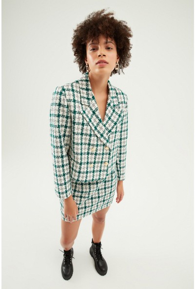 Quzu Çizgili Crop Blazer Ceket Yeşil Quzu Çizgili Crop Blazer Ceket Yeşil